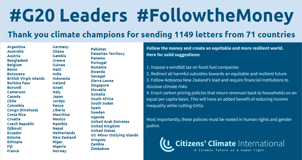 Gratitude for G20 Follow the Money – Citizens' Climate International