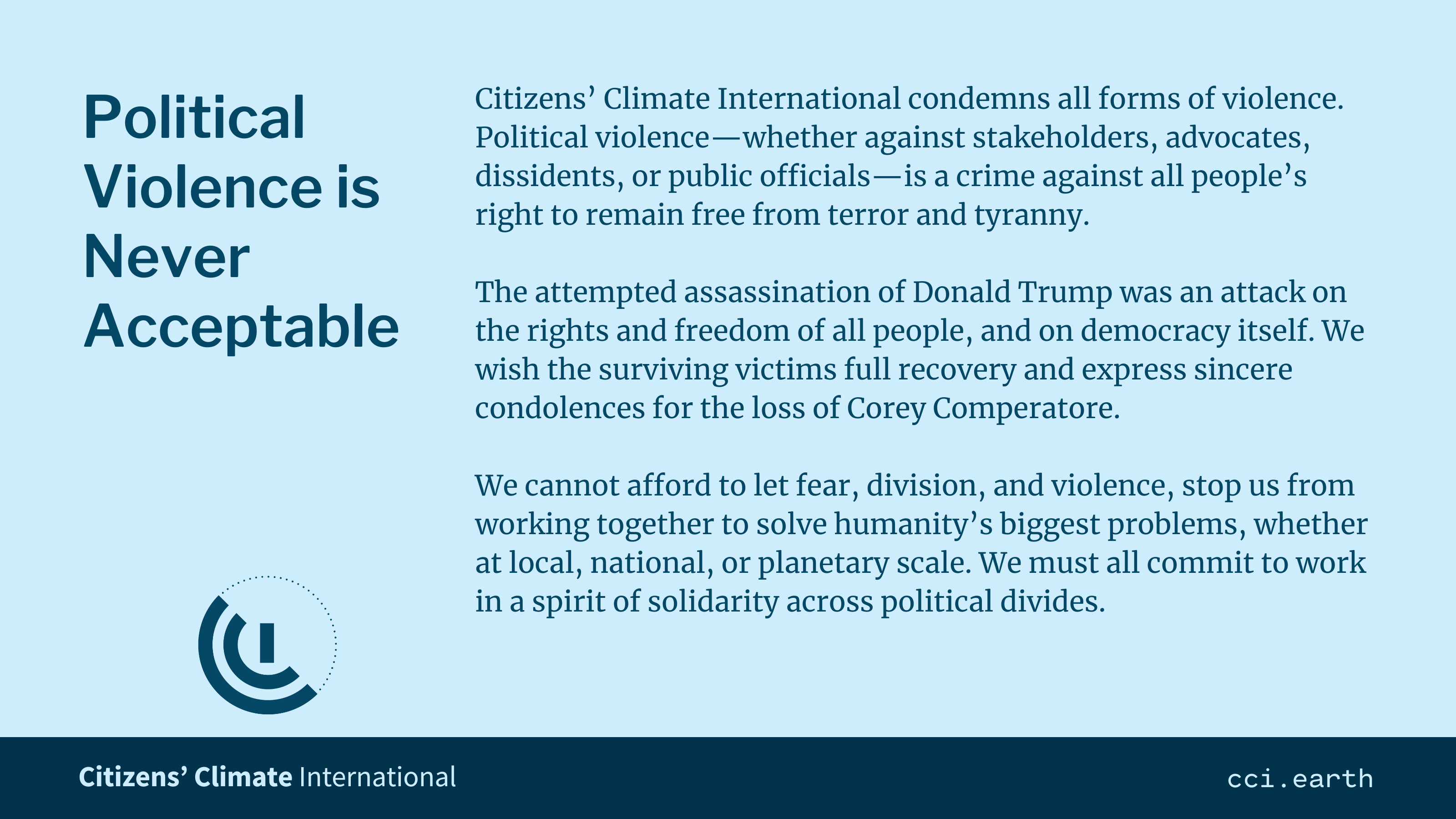 Political Violence is Never Acceptable – Citizens' Climate International